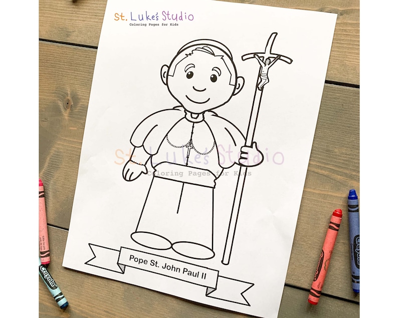 Saint Pope John Paul II Coloring Page for Catholic Kids - Digital ...