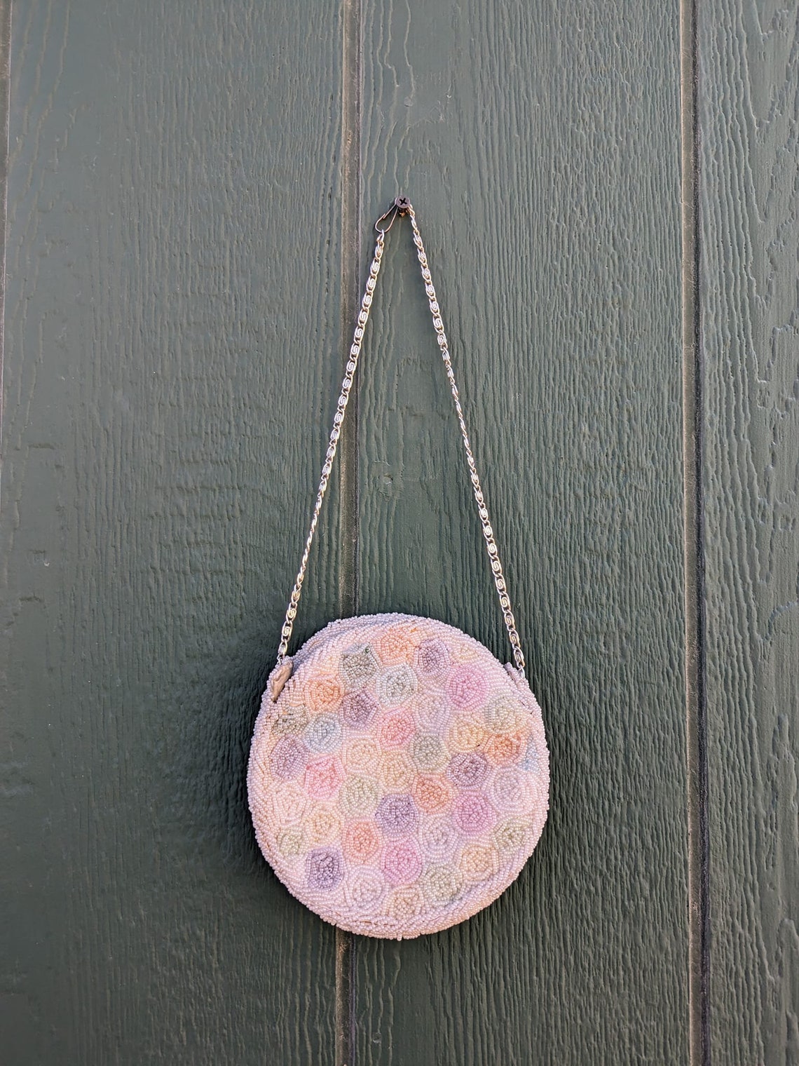 1950s/60s Vintage Multicolored Pastel Rose Beaded Purse With Chain ...