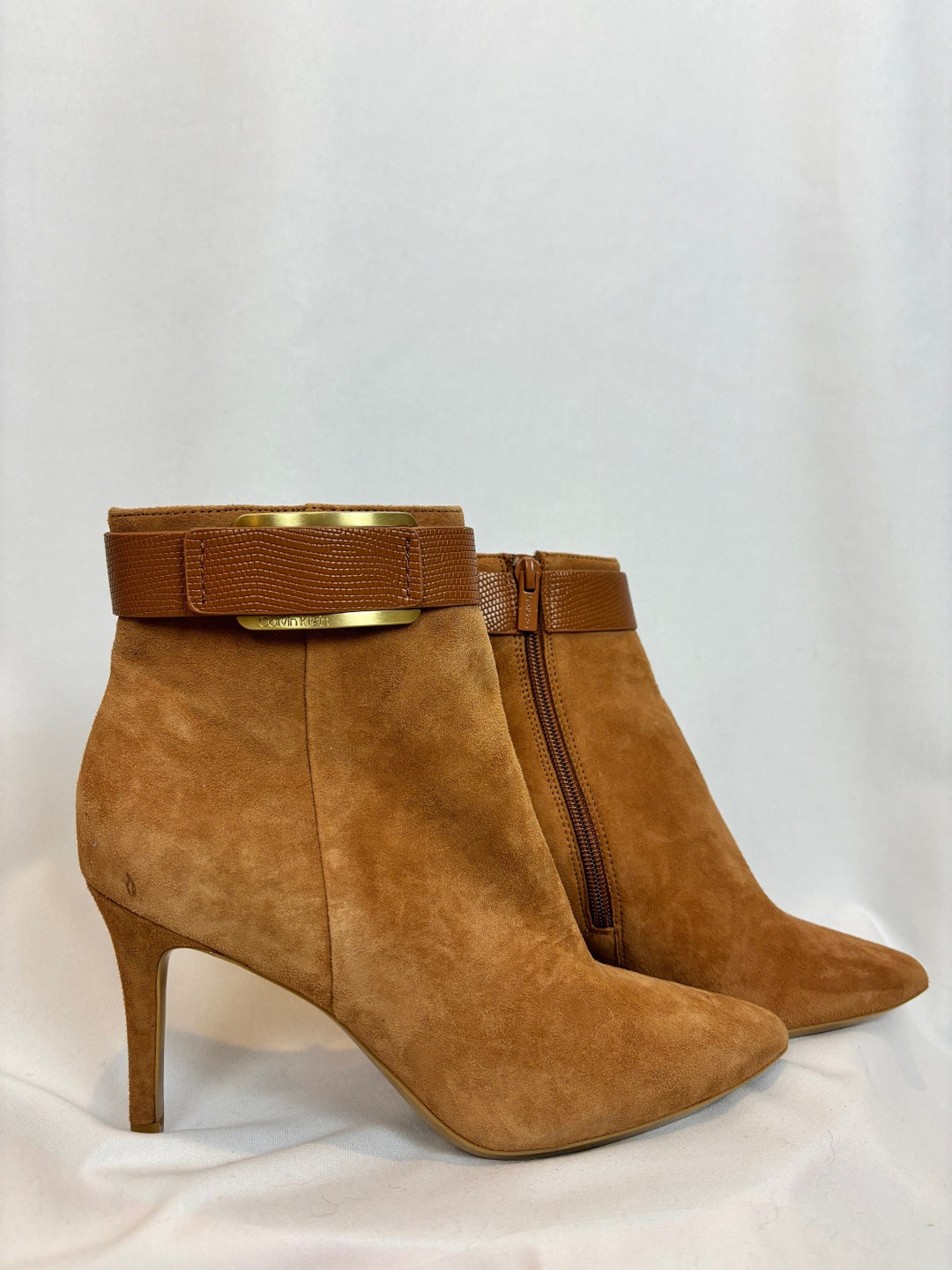 Size 6.5 Modern Calvin Klein Light Brown Ankle Booties NEVER WORN Fall ...