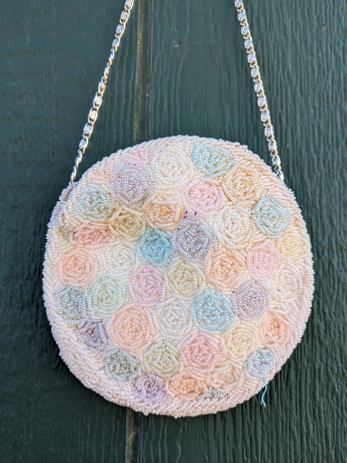 1950s/60s Vintage Multicolored Pastel Rose Beaded Purse With Chain ...