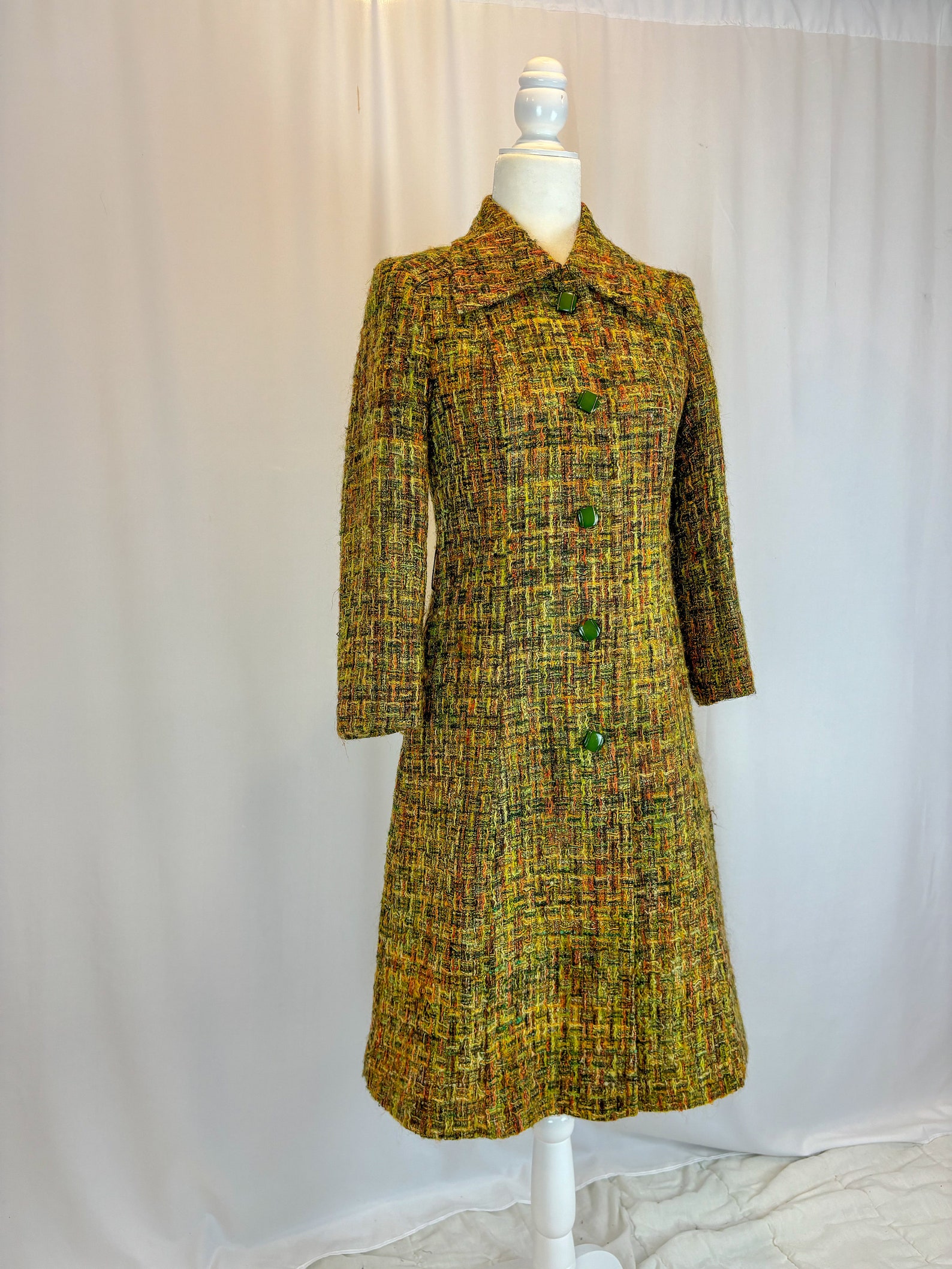 1960s Vintage Multicolored Mod Princess Style Coat With Green Buttons ...
