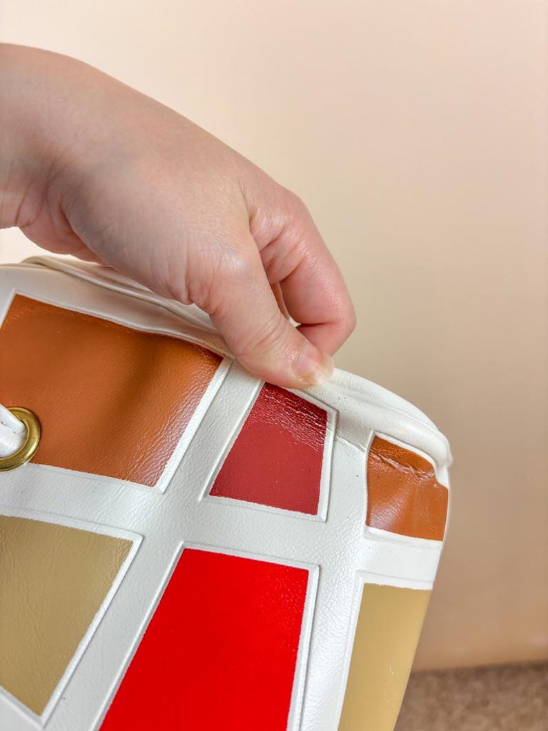 1960s Vintage Mod Geometric Tan, Brown, Red and White Handbag ...