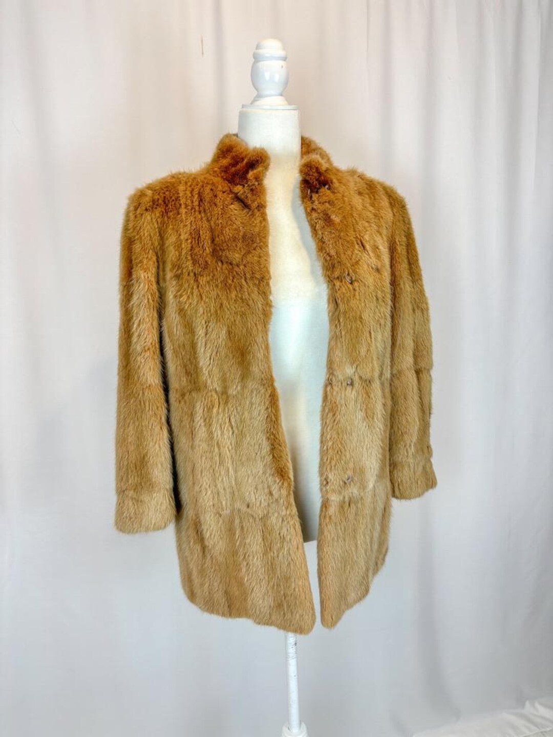 Size S/M- Vintage Light Brown Fur Coat With Mock Collar Made by Bon Ton ...