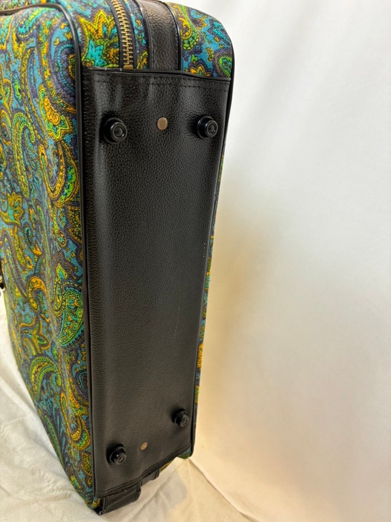 1960s Vintage Green Blue and Yellow Paisley Design Fabric Suitcase ...