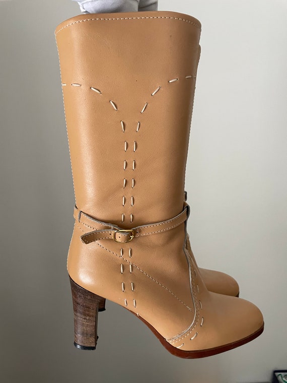 Size 5.5-6 - 1980s/90s Vintage Italian Tan Shin High … - Gem