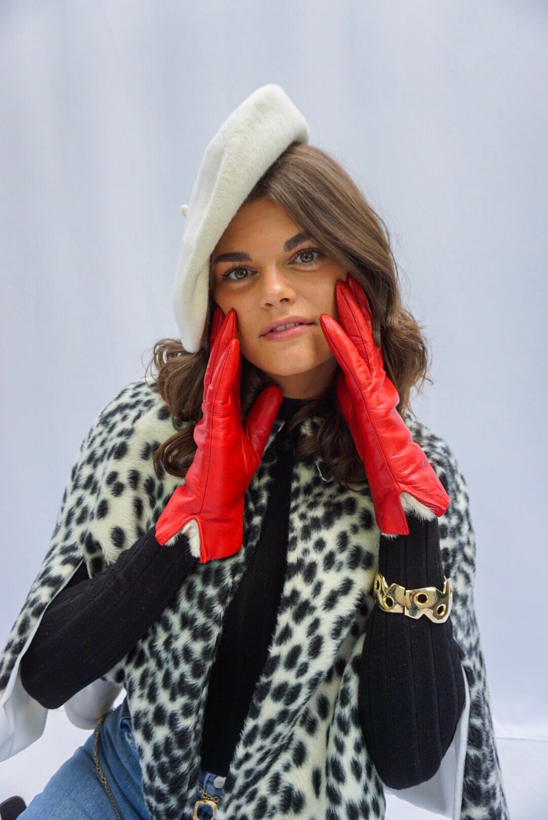 Vintage Soft Supple Red Leather Gloves With 100% Soft Rabbit Fur ...