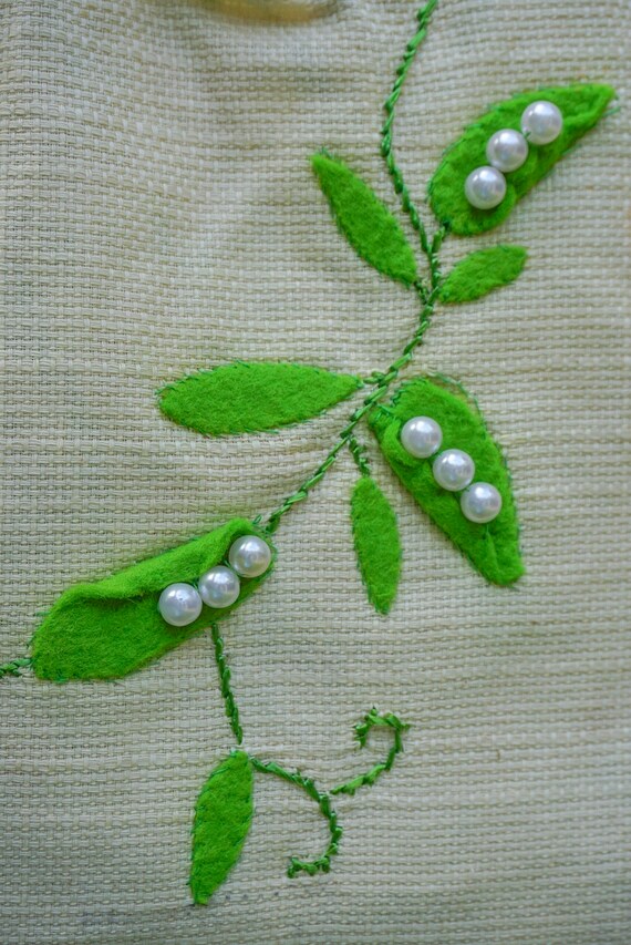 Vintage Pea Design Reversible Fabric Bag/ Reusable Ba… - Gem