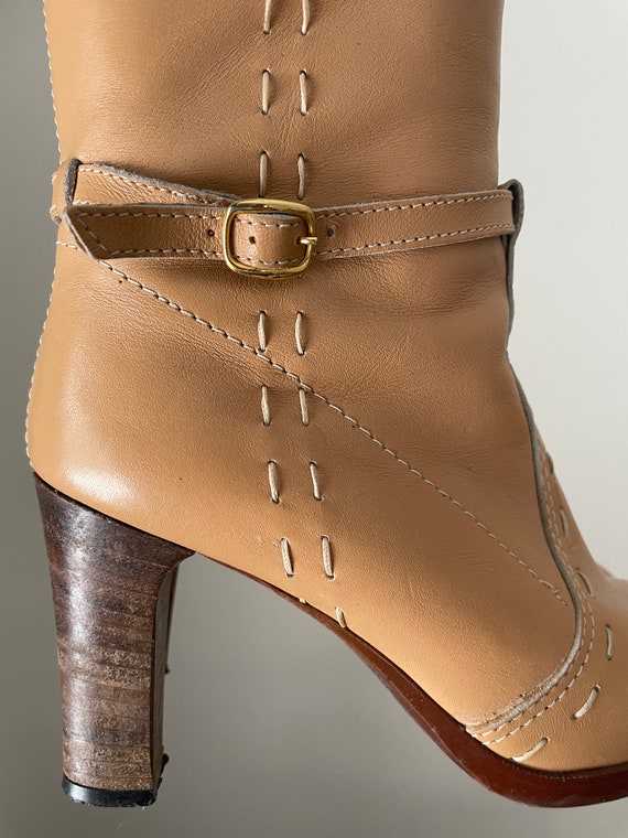 Size 5.5-6 - 1980s/90s Vintage Italian Tan Shin High … - Gem