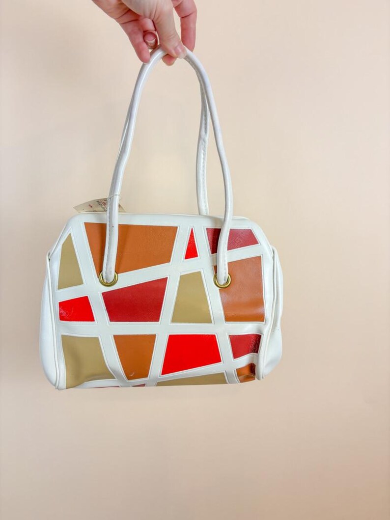 1960s Vintage Mod Geometric Tan, Brown, Red and White Handbag ...