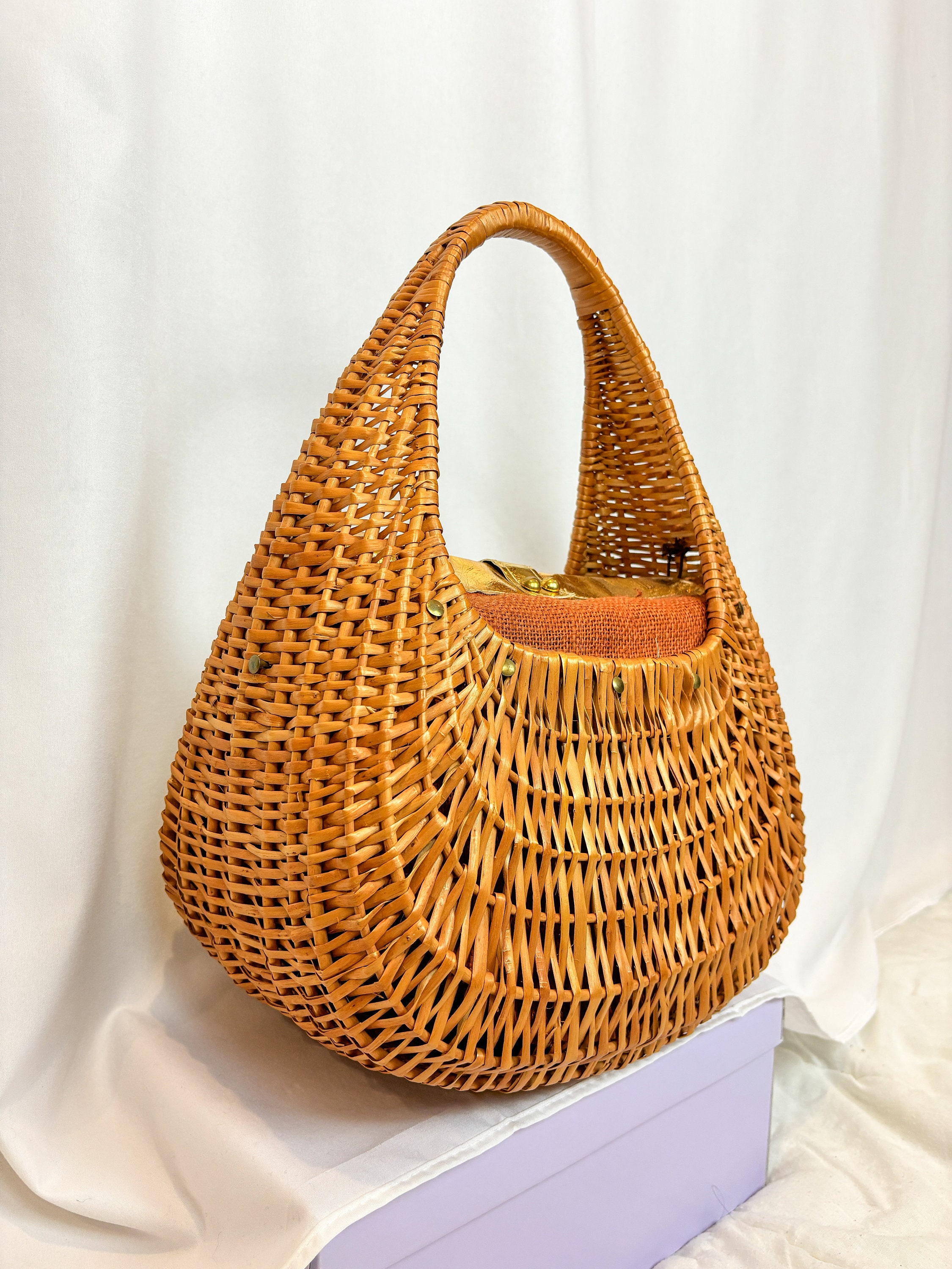 1950s/60s Vintage Large Woven Basket Purse With Shell Design/ Summer ...