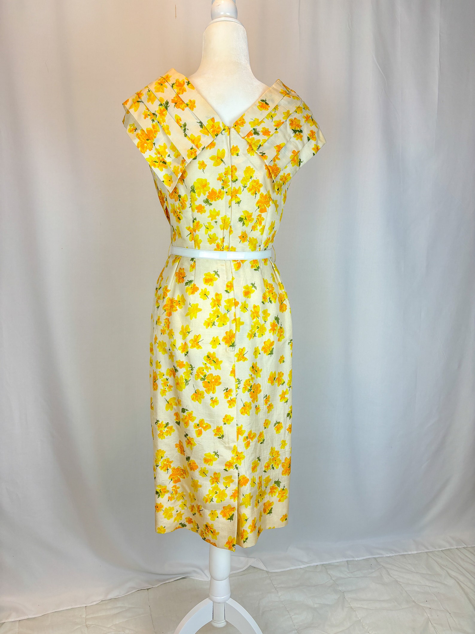 Size S -1950s Vintage Yellow Sunny Flower Midi Dress/ Vintage Summer ...
