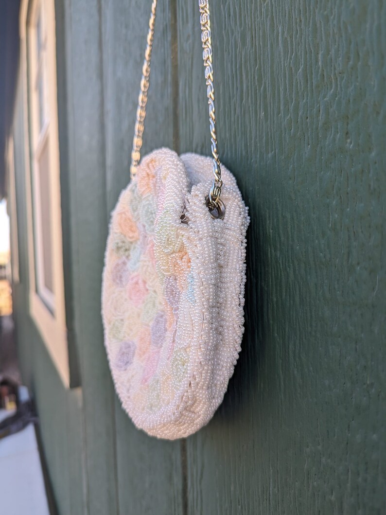 1950s/60s Vintage Multicolored Pastel Rose Beaded Purse With Chain ...
