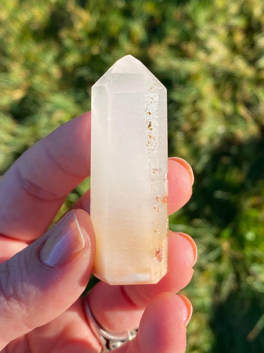 White Amphibole Quartz Tower: Angel Wings Phantom Crystal From Brazil ...