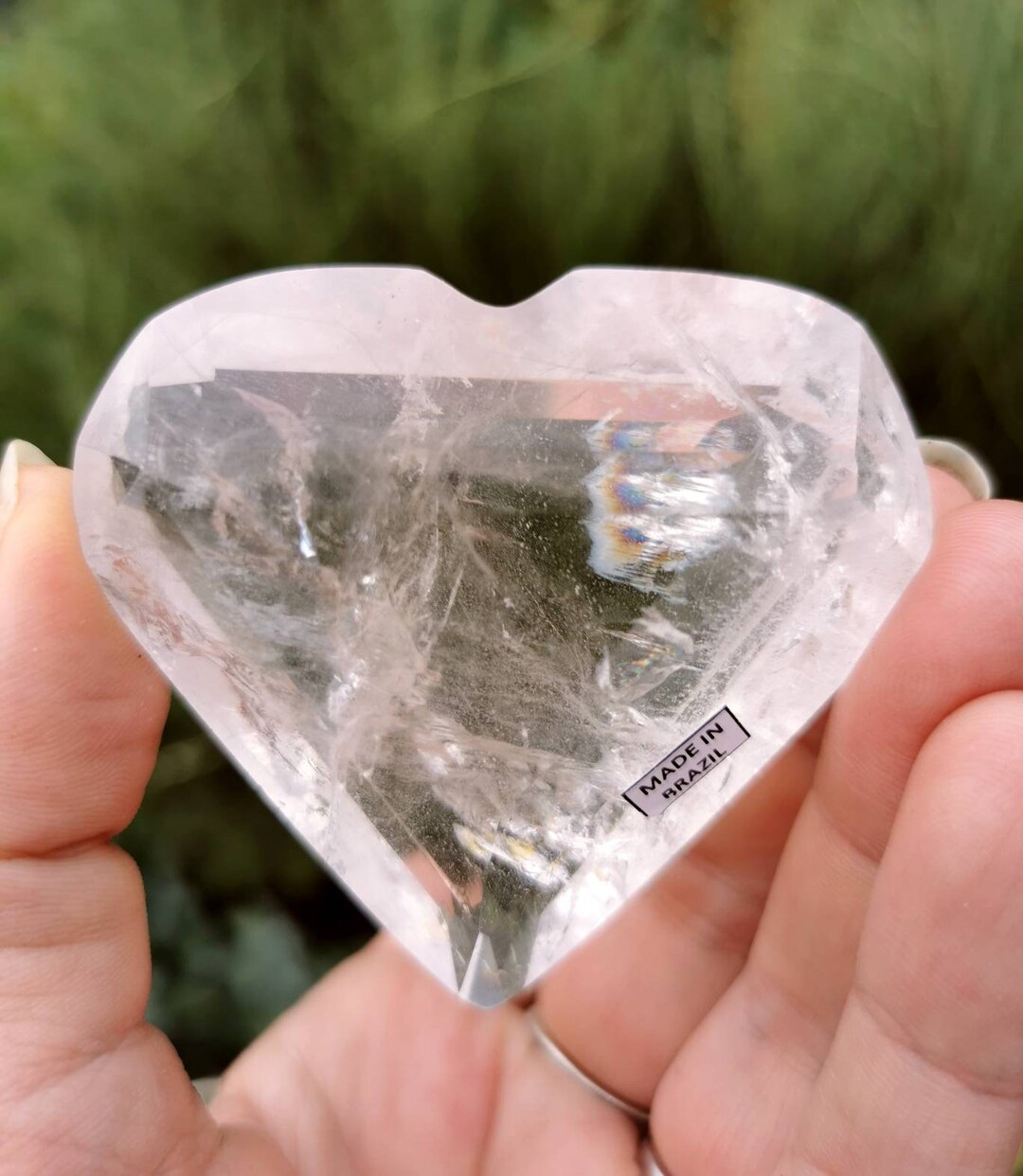 Pure Brazilian Clear Quartz With Rainbows Faceted Heart Carving From ...