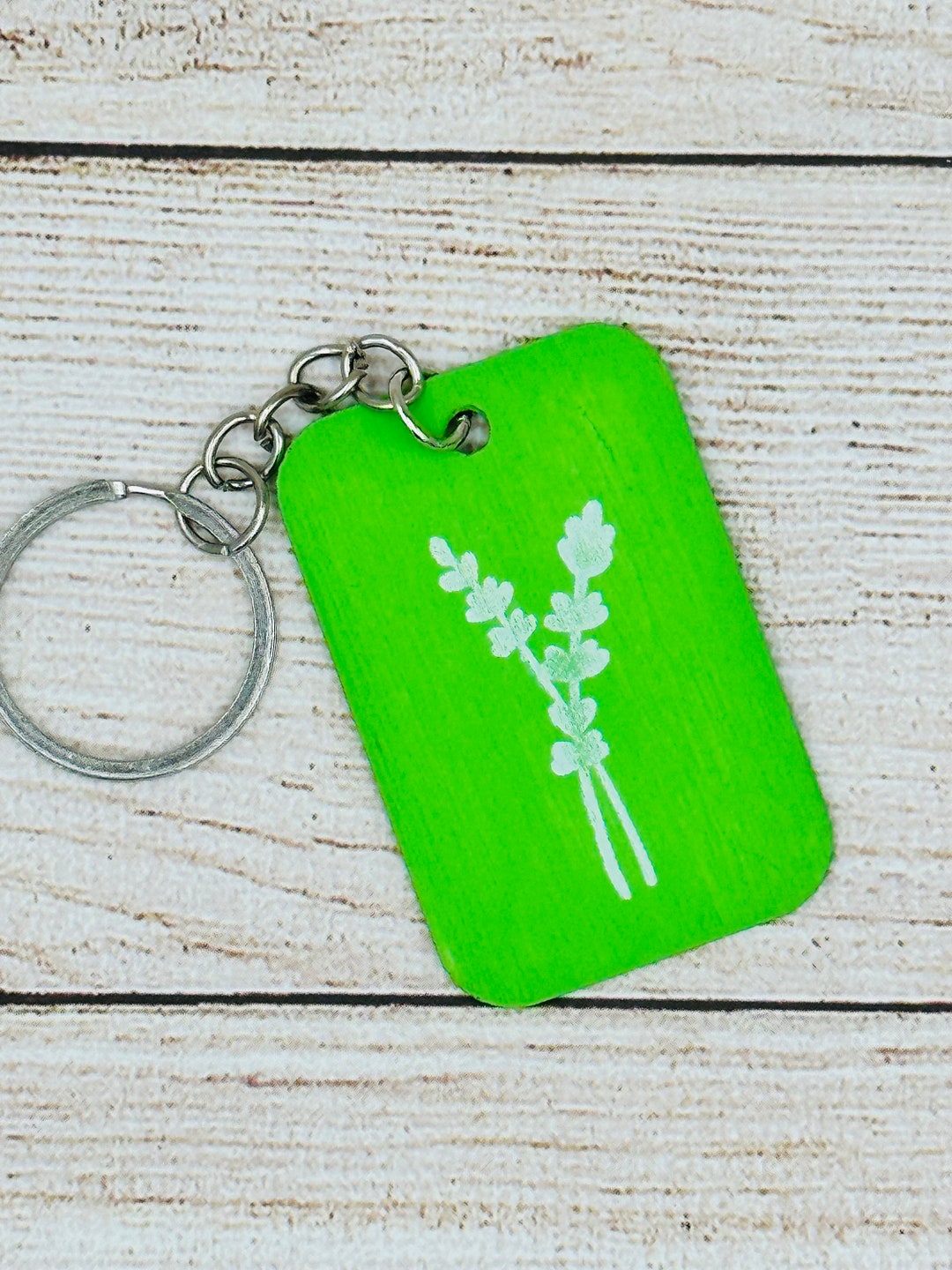 Green Keychain With Lavender Draw, Apple Green Wood Keychain , Colorful ...