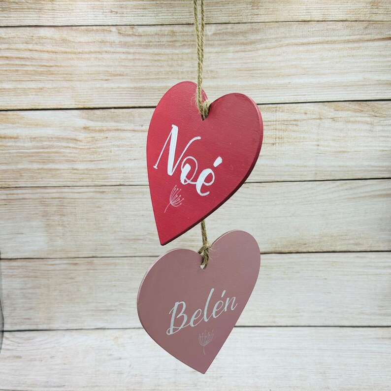 Pair of Hearts With Custom Lettering, Two Wood Hearts With Name ...