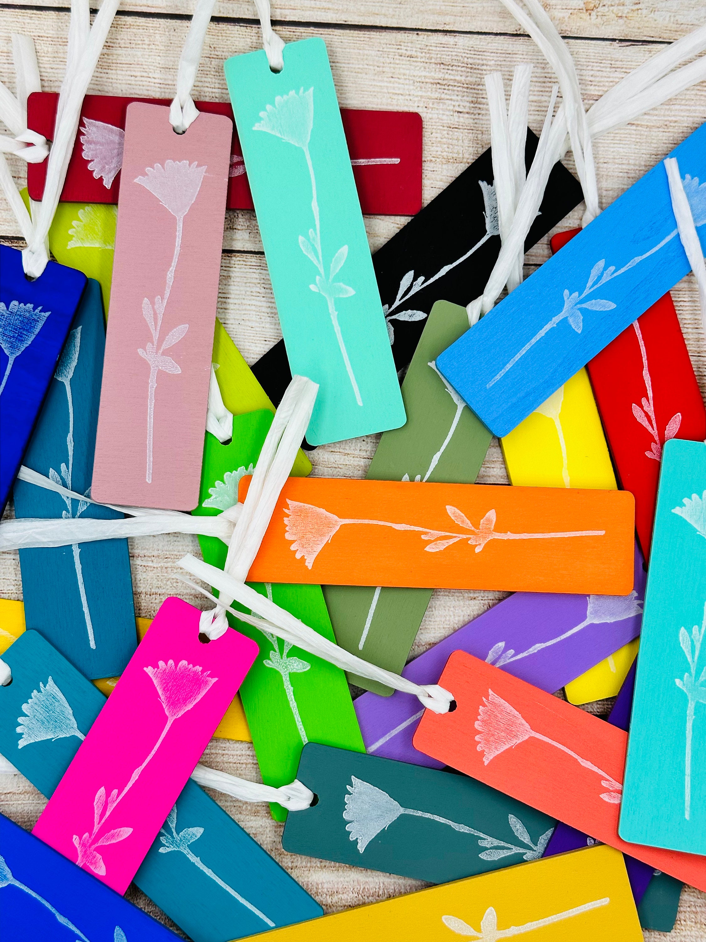 Pastel Yellow Bookmark With Long White Flower, Yellow Wood Bookmark ...