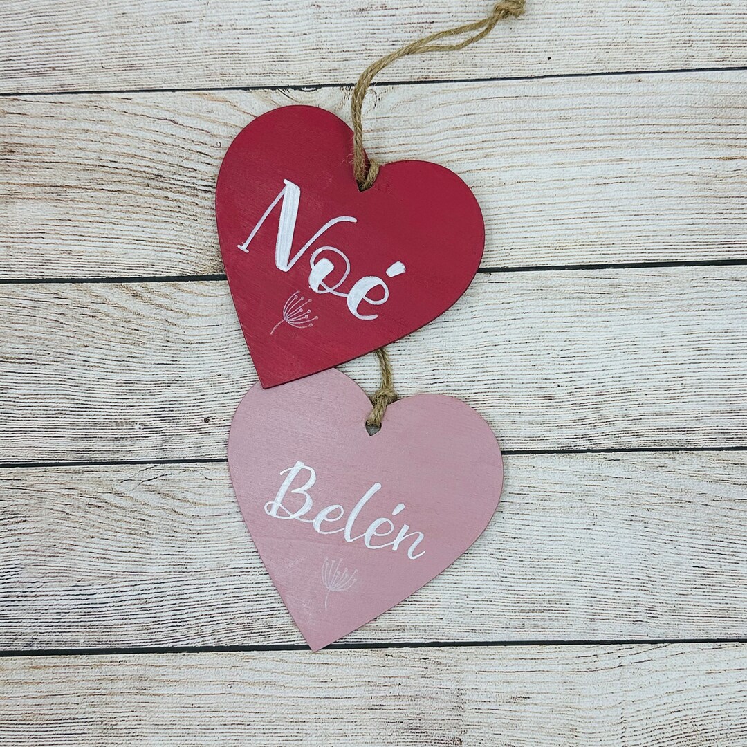 Pair of Hearts With Custom Lettering, Two Wood Hearts With Name ...