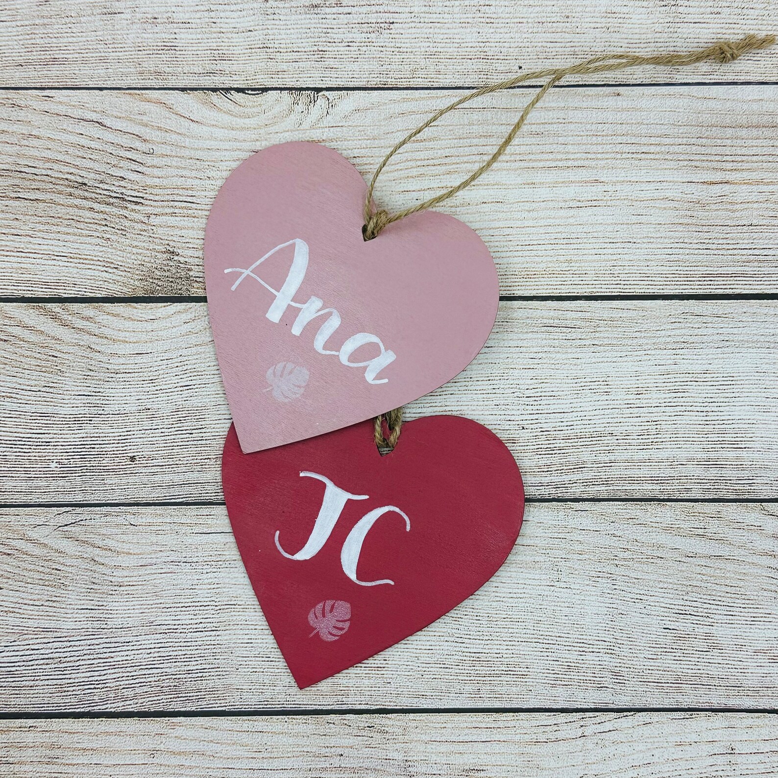 Pair of Hearts With Custom Lettering, Two Wood Hearts With Name ...