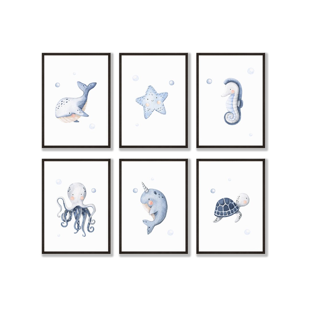 SEA LIFE PRINTS Sea Creature Wall Art, Sea Animal Prints, Turtle, Whale ...