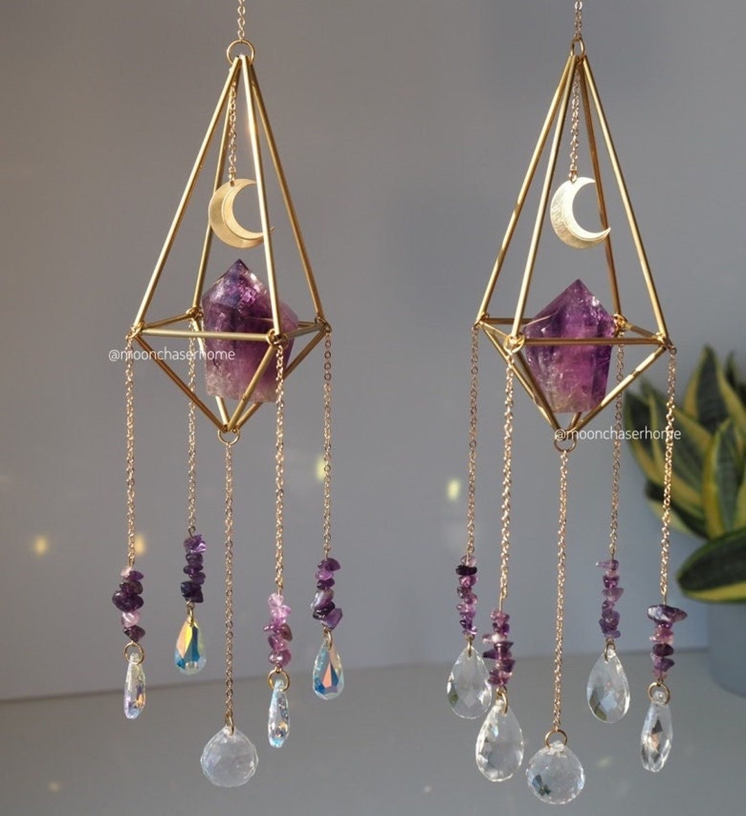 Amethyst Crystal Sun Catcher for Moon Lovers, Rainbow Prism, Gift for ...