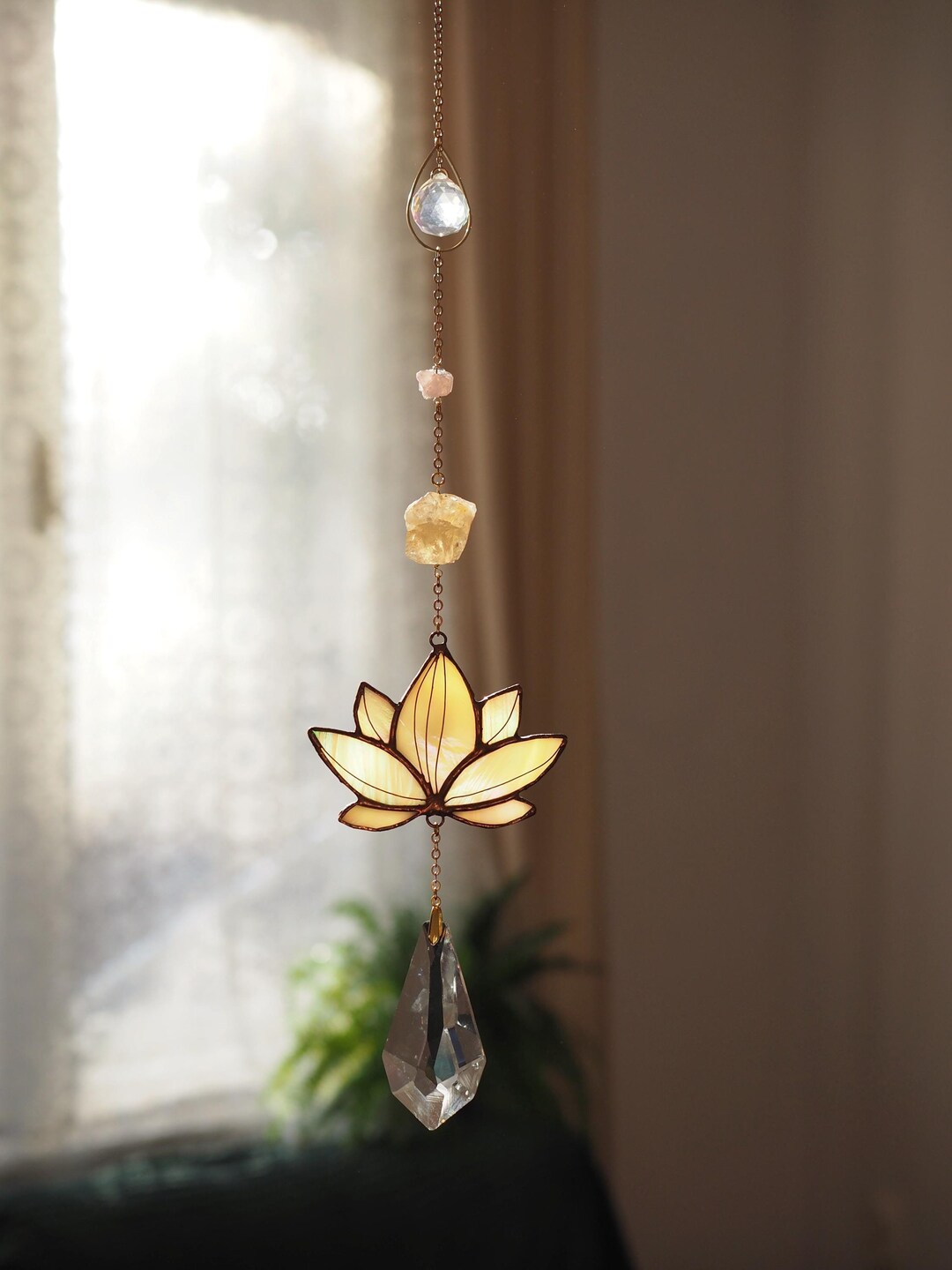 Stained Glass Window Hangings Lotus Flower Suncatchers With Natural ...