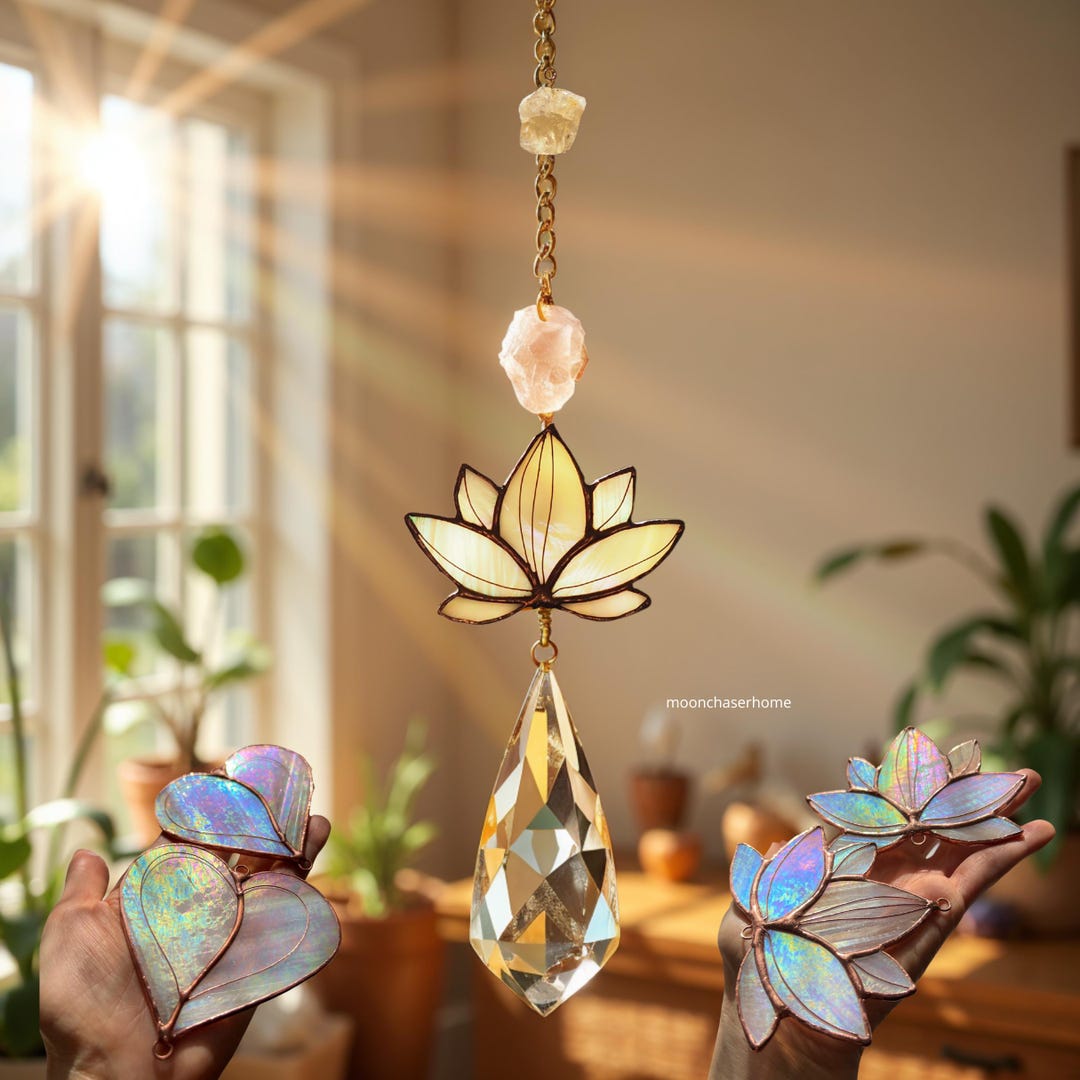 Stained Glass Window Hangings Lotus Flower Suncatchers With Natural ...