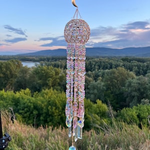 Crystal Wind Chime Suncatcher in Pastel Colors and Moon Charm - Soraya ...