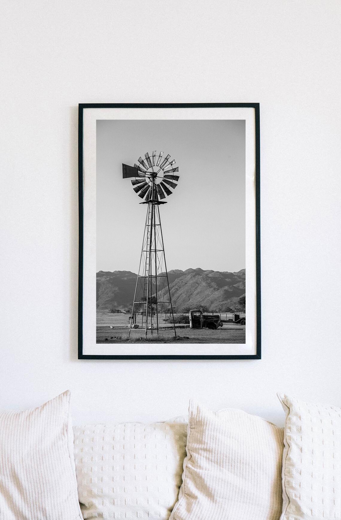 Windmill Art Print, Modern Farmhouse Printable, Farm Scenery, Rustic ...