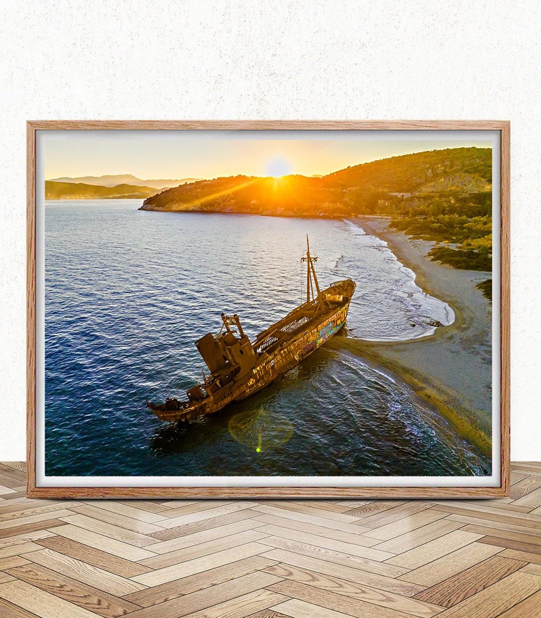 Coastal Print, Beach Wall Art, Sunken Ship Printable, Sea Landscape ...