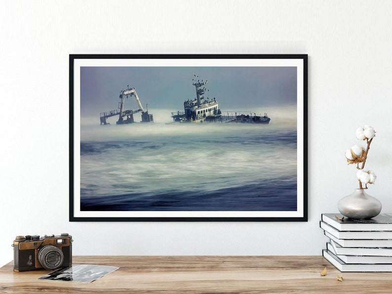 Foggy Coastal Printable, Sunken Ship Poster, Shipwreck Wall Decor ...