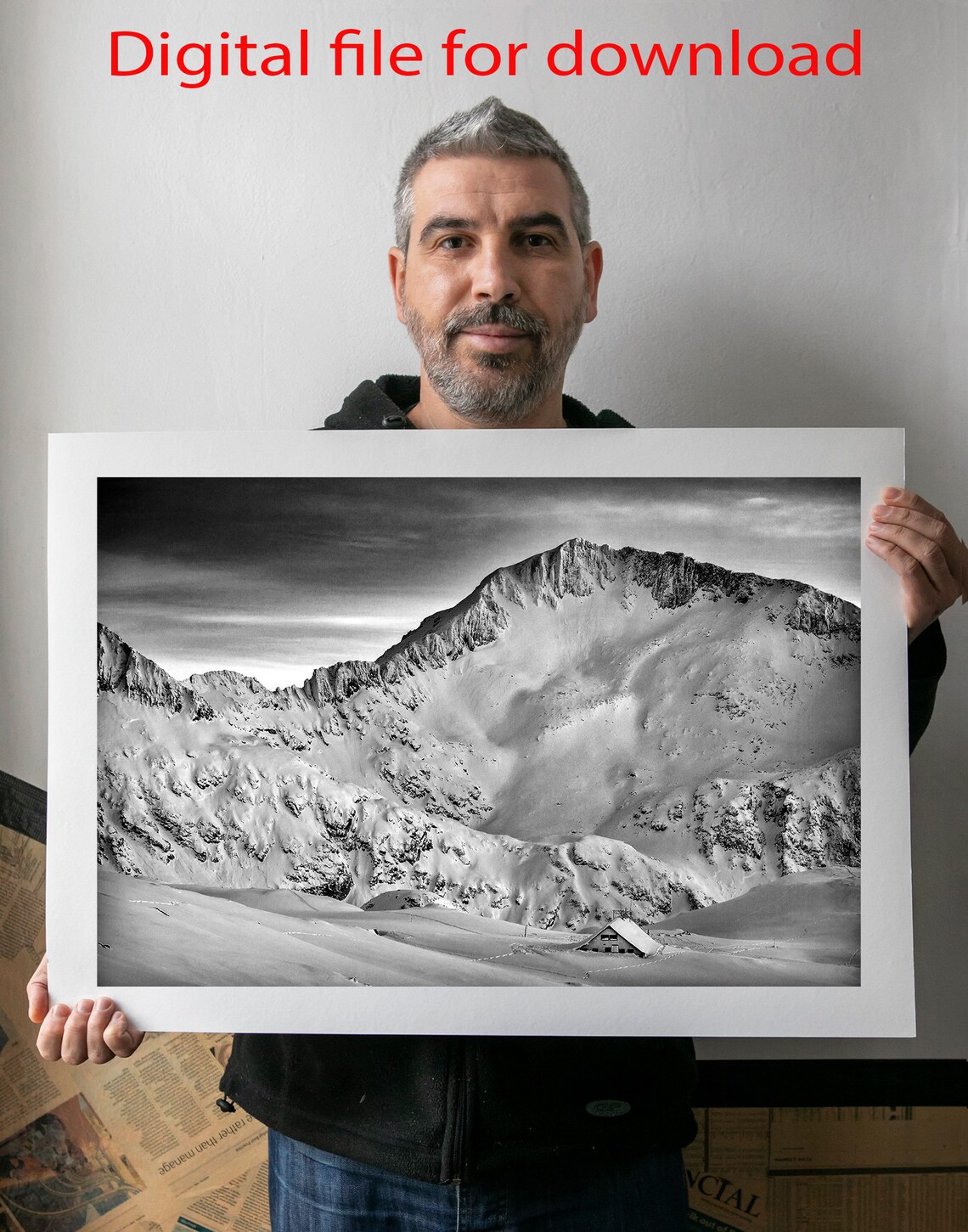 Winter Mountain Printable Black and White Rocky Landscape | Etsy