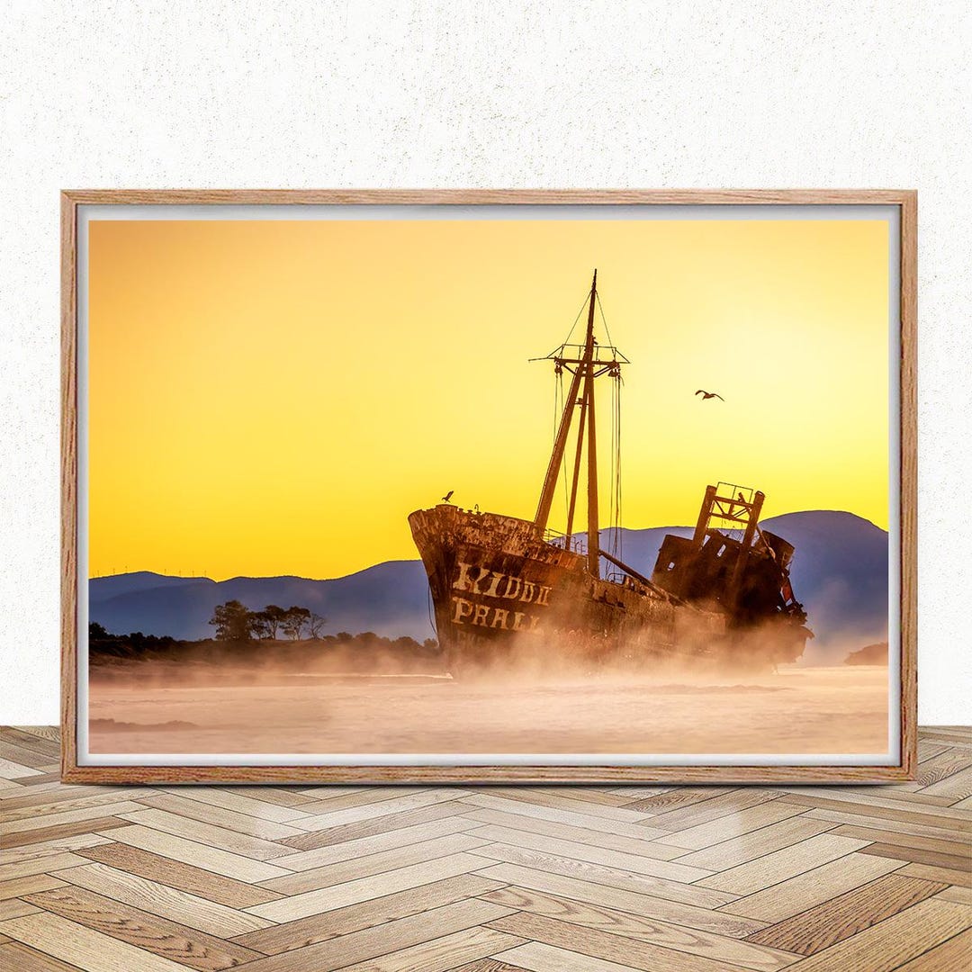 Coastal Nautical Print, Sunken Ship Print, Shipwreck Wall Art, Digital ...