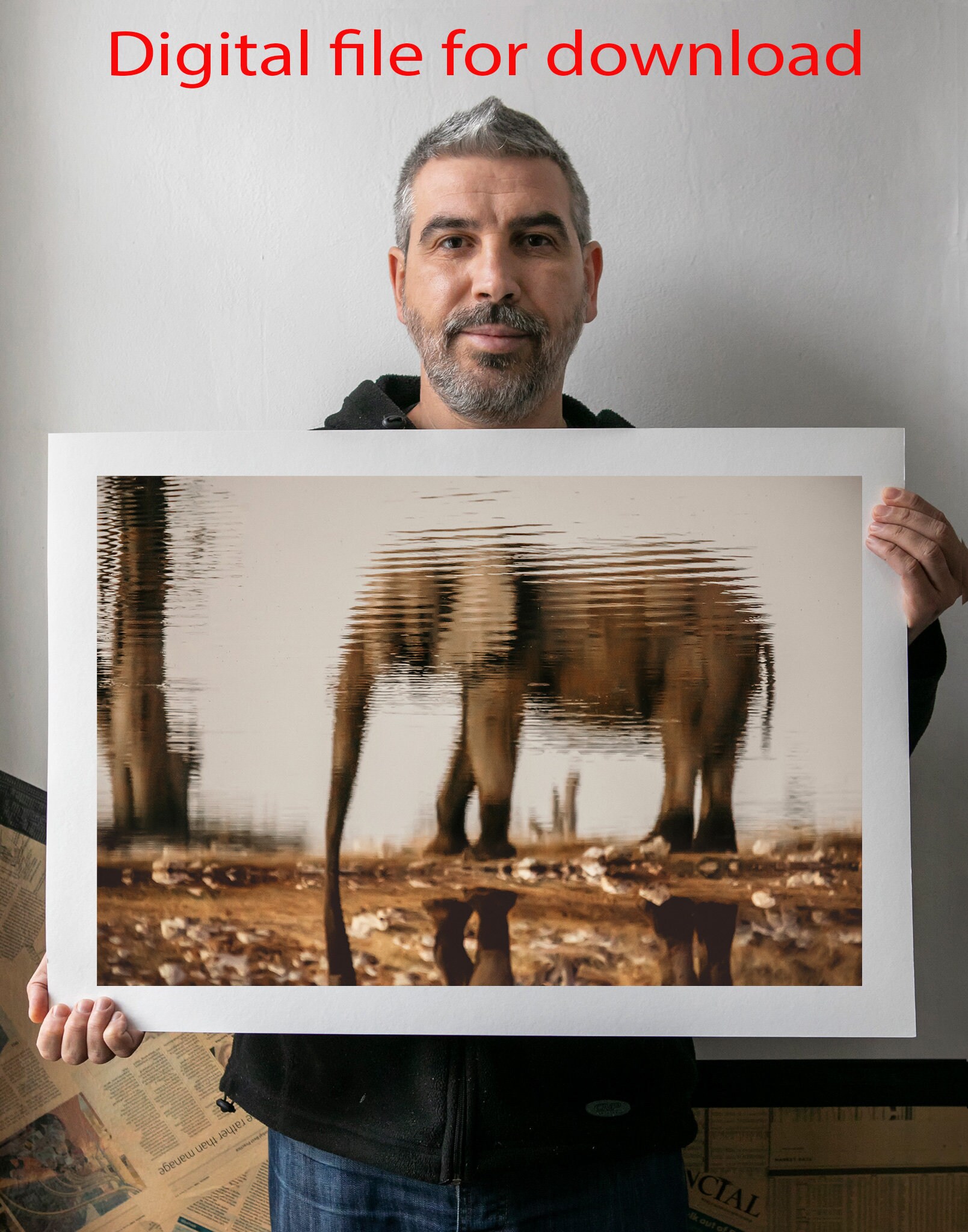 Elephant Reflection Printable, Wild Animal Art Poster, Digital Download ...