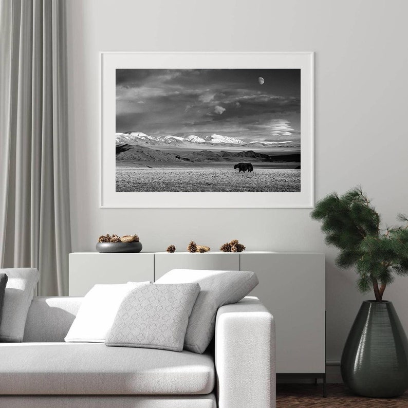 Mountain Landscape, Tibetan Yak Wall Art, Mongolia Printable, Travel ...