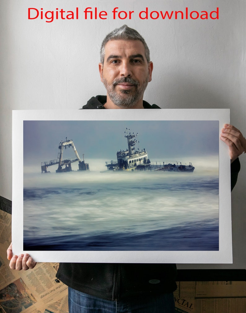 Foggy Coastal Printable Sunken Ship Poster Shipwreck Wall - Etsy