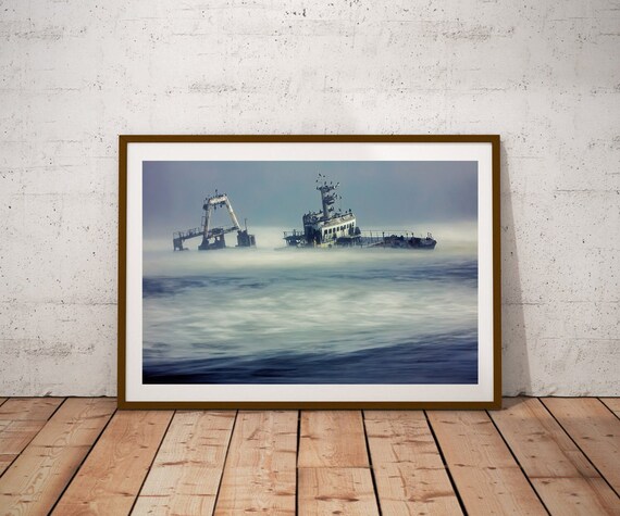 Foggy Coastal Printable Sunken Ship Poster Shipwreck Wall | Etsy