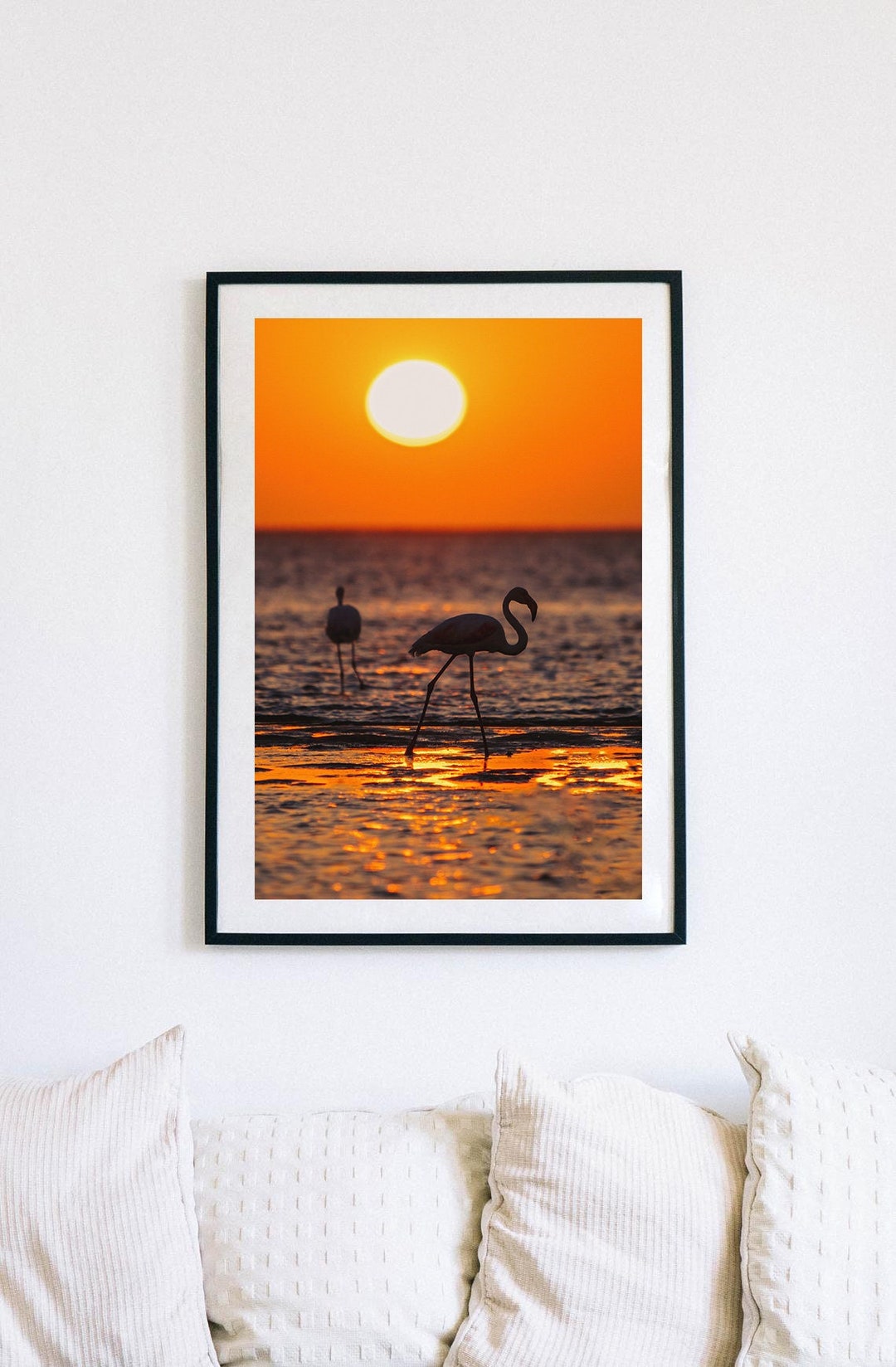 Pink Flamingo at Sunset Printable, Coastal Home Decor, Birds ...