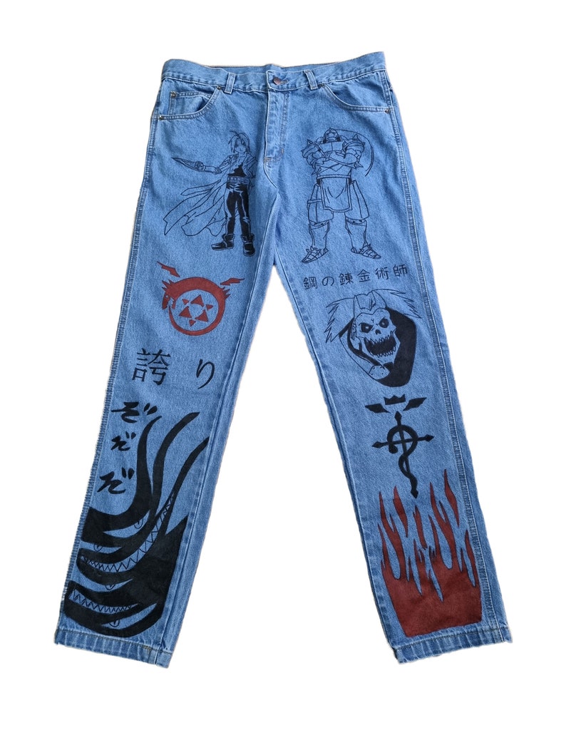 Anime Handmade Custom Jeans / Handpainted Manga Denim Fullmetal ...