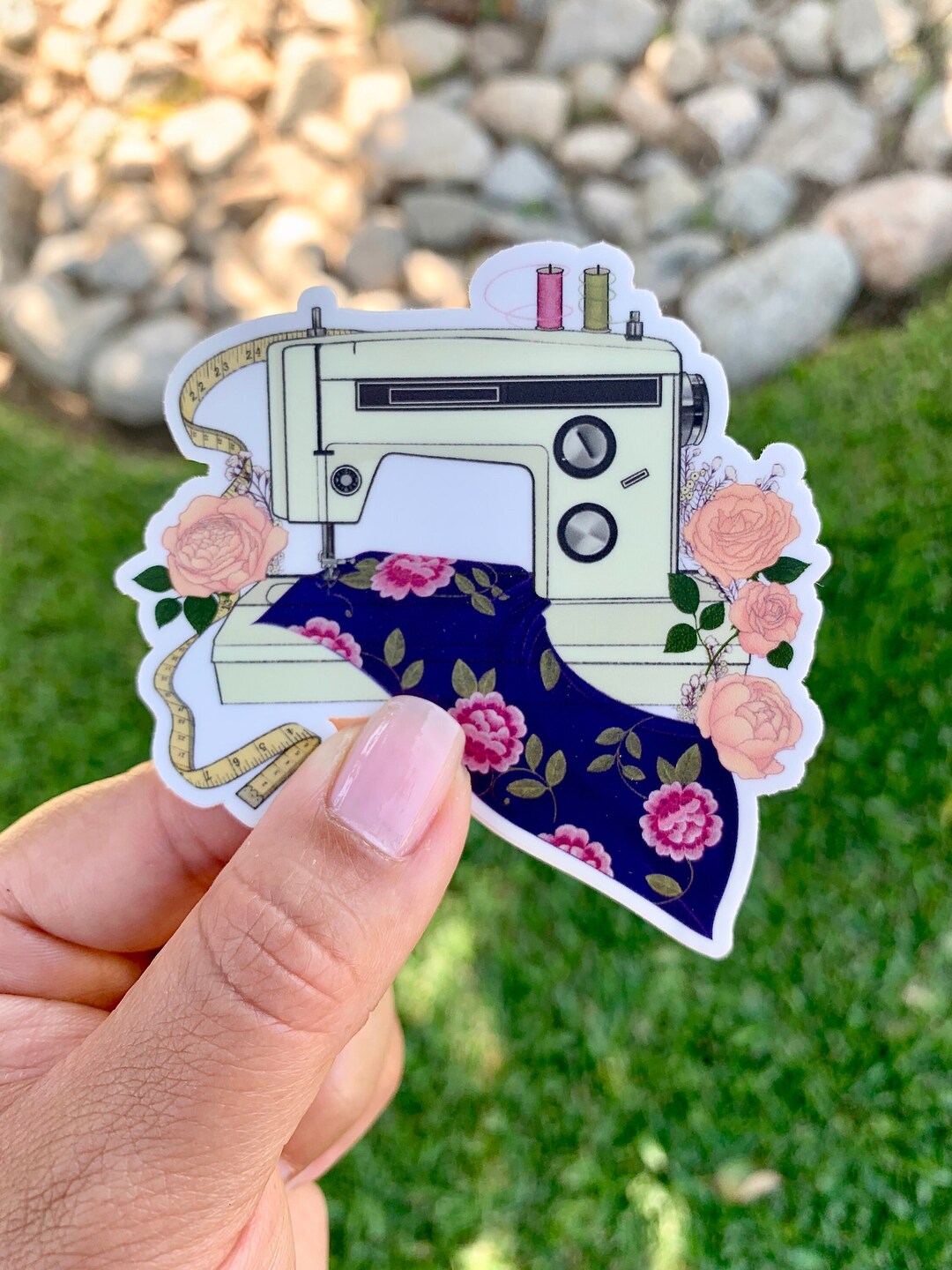 Vintage Sewing Machine Sticker, Mexican Floral Embroidery, Waterproof ...