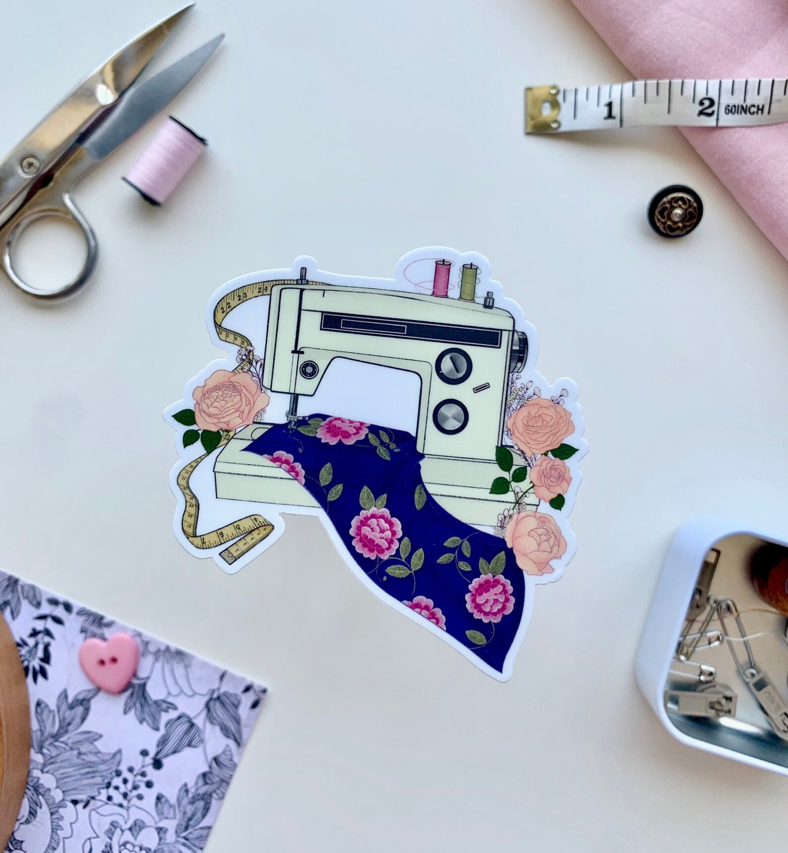 Vintage Sewing Machine Sticker, Mexican Floral Embroidery, Waterproof ...