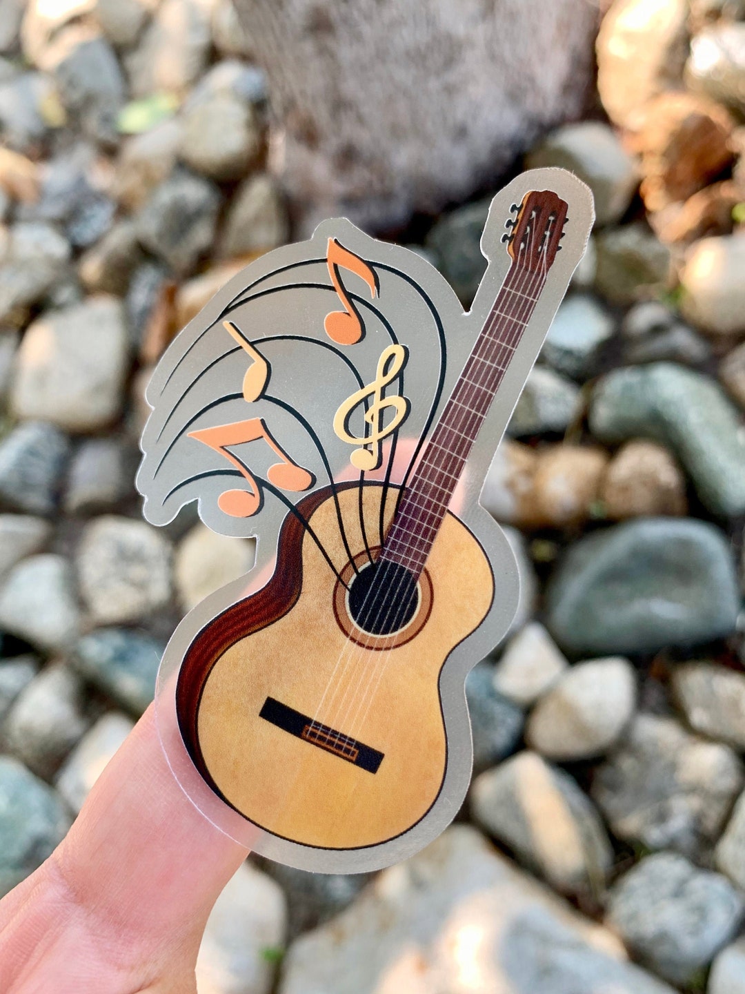 Acoustic Guitar Sticker, Music Notes, Clear Sticker, Brown, Orange ...