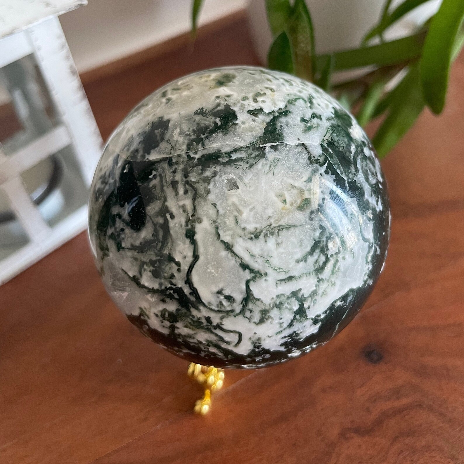 Druzy Moss Agate Sphere Moss Agate Stone Moss Agate Natural | Etsy