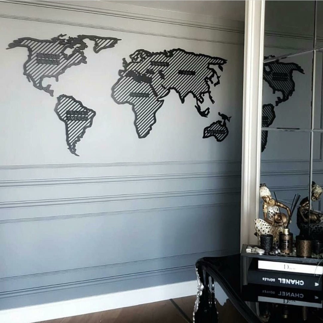 Metal World Map Art Large Metal Wall Art Continents World - Etsy