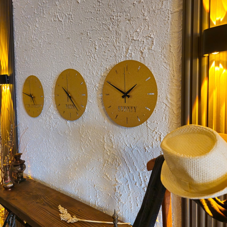 Custom Gold Metal World Clock Personalized Time Zone Wall Art - Etsy