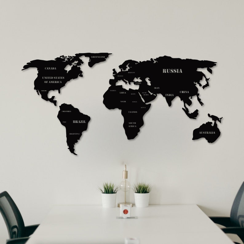 Black Metal World Map Wall Decor Large Wall Art Set Black - Etsy