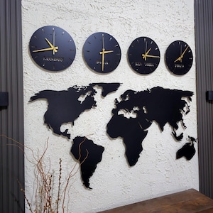 Metal World Map Wall Art With Clocks, Personalized Office Decor - Etsy