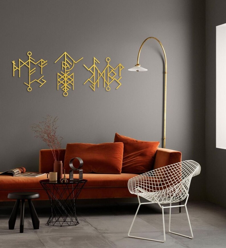 Viking Wall Art, Gold Metal Wall Art, Wall Art Set, Nordic Decor ...