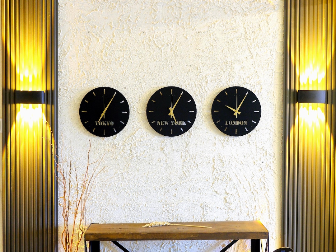 Custom Metal Time Zone Clock Set • Personalized City Modern Office Wall ...