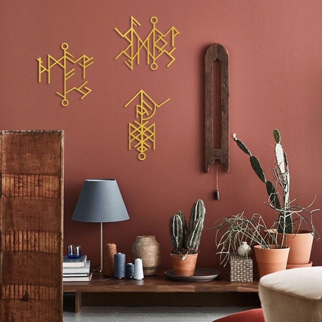 Viking Metal Wall Art, Gold Metal Wall Decor, Wall Art Set, Nordic ...